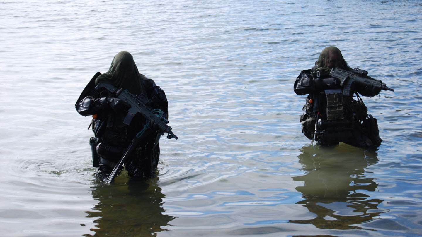 Swedish frogmen during a demonstration for US Admiral Michelle Howard ...